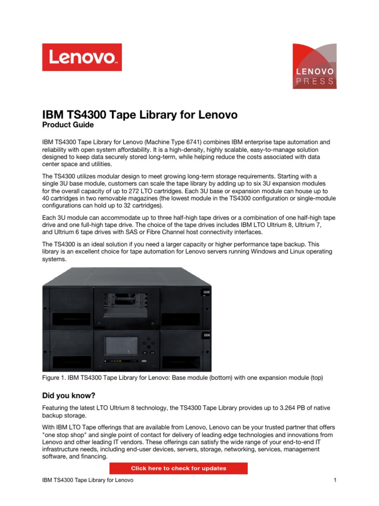 Ibm Ts4300 Tape Library For Lenovp Pdf Computer Engineering Computing
