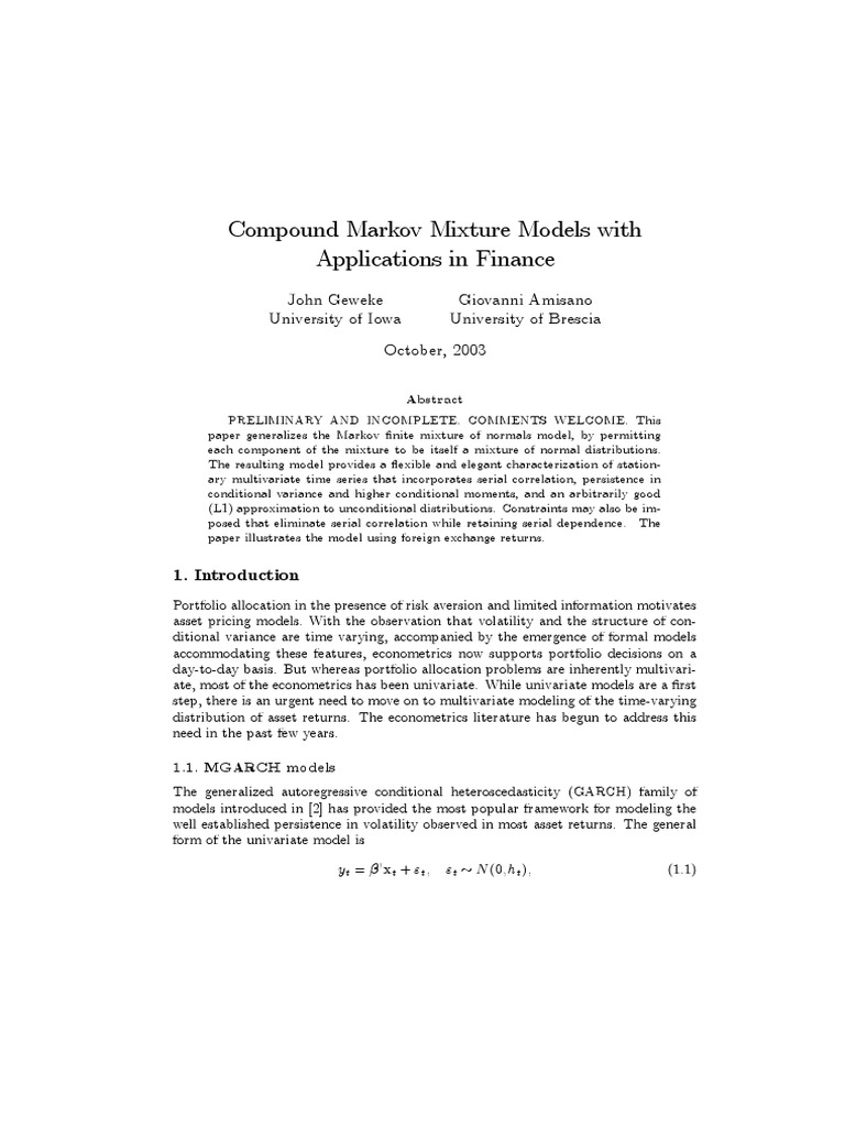 Compound Markov Mixture Models With Applications in Finance | PDF | Markov Chain | Eigenvalues ...