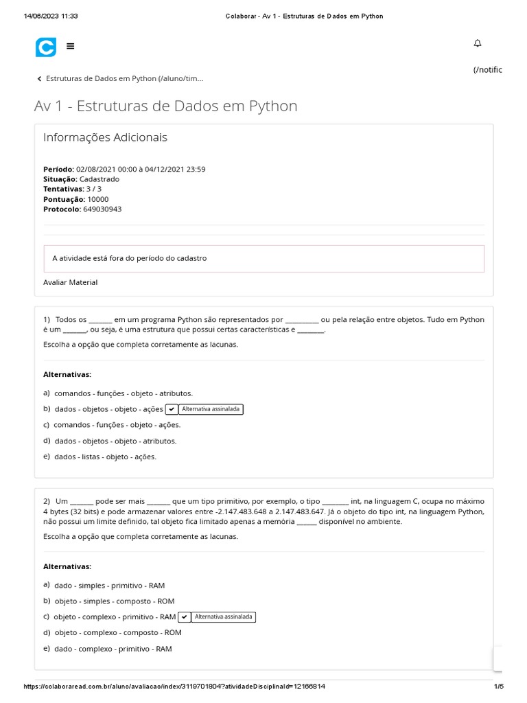 Colaborar - Av 1 - Estruturas de Dados em Python | PDF | Algoritmos ...