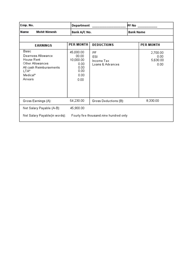 Salary Slip for 45000 Monthly | PDF