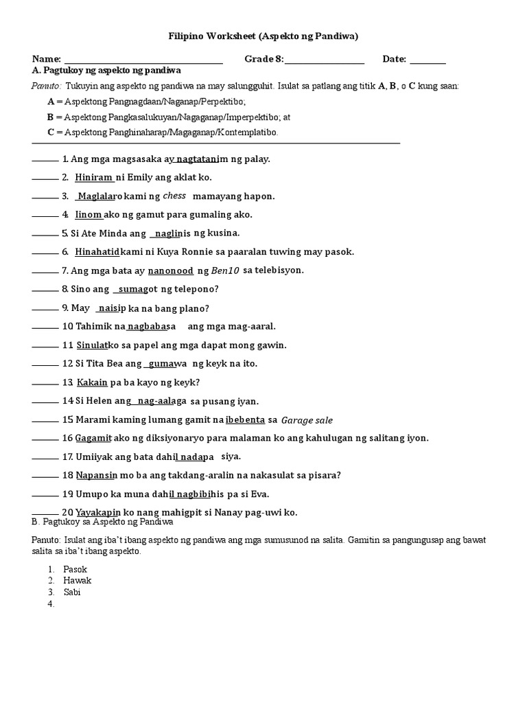 Filipino Worksheet | PDF