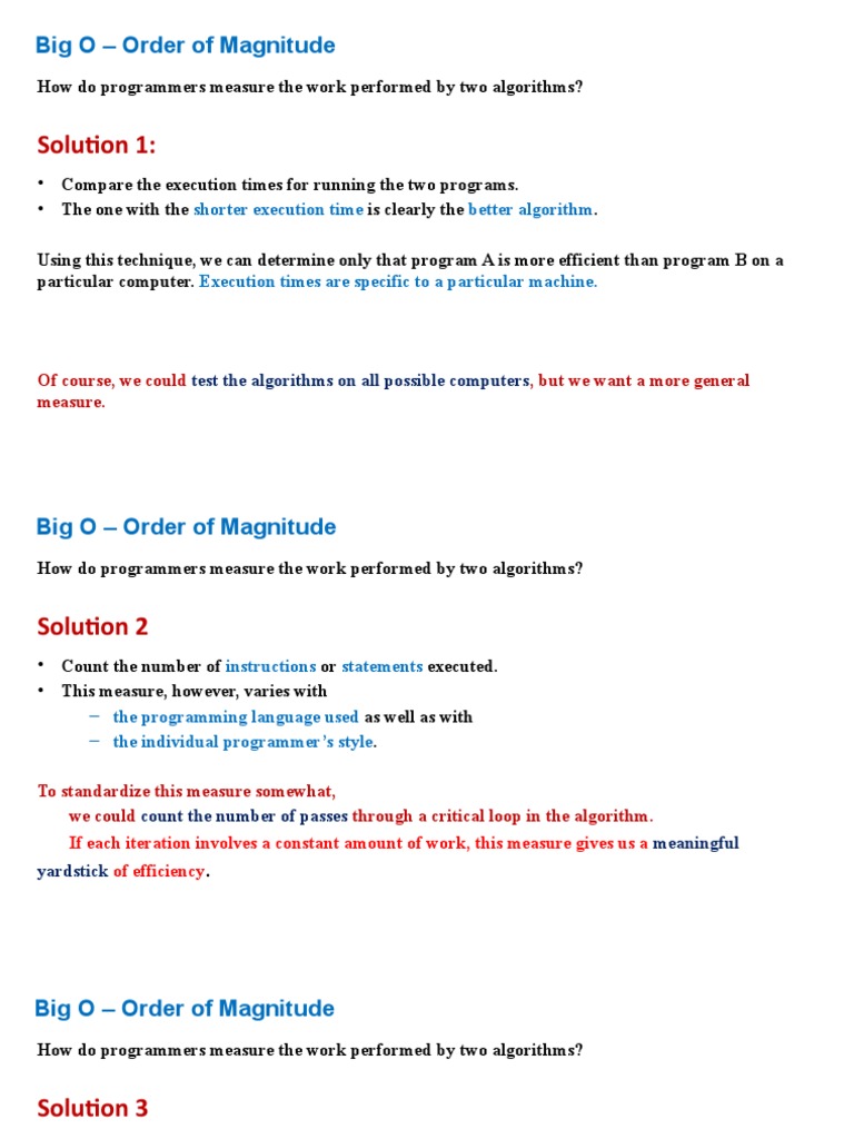 Solution 1:: Big O - Order of Magnitude | PDF | Algorithms | Time ...