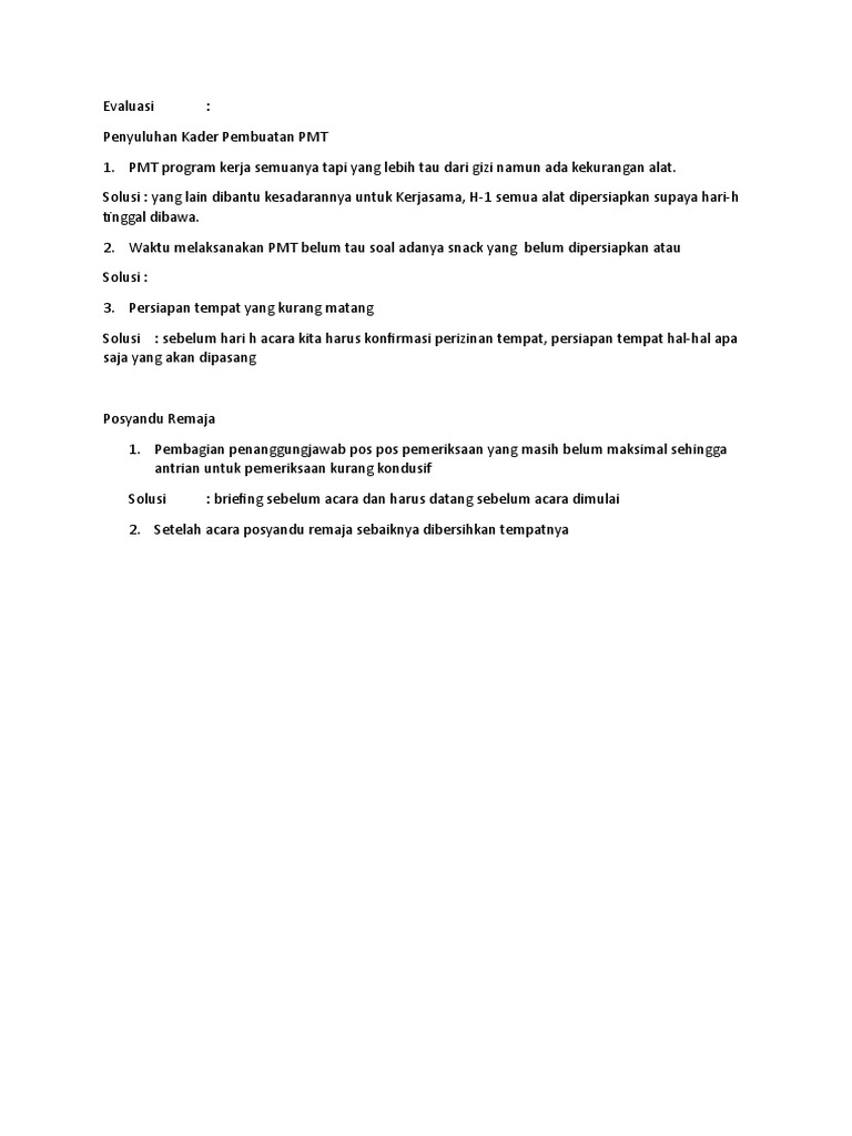 Evaluasi PMT Dan Posyandu Remaja | PDF