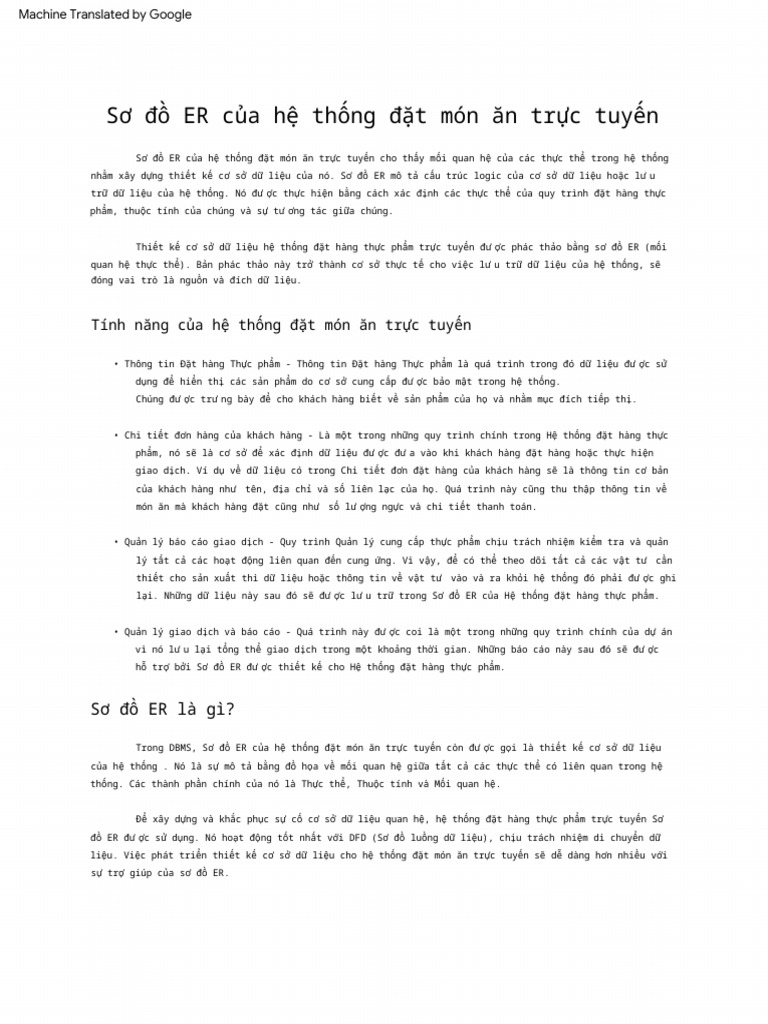 Online Food Ordering System ER Diagram | PDF