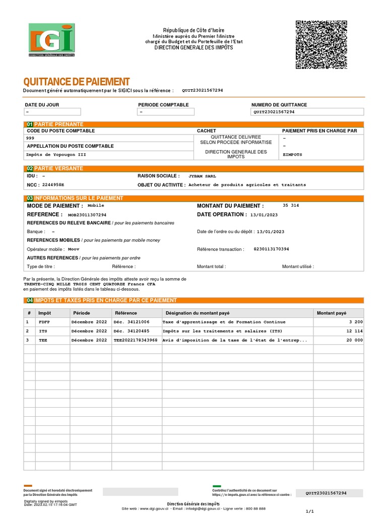 Quittance | PDF | Impôts | Financement du gouvernement