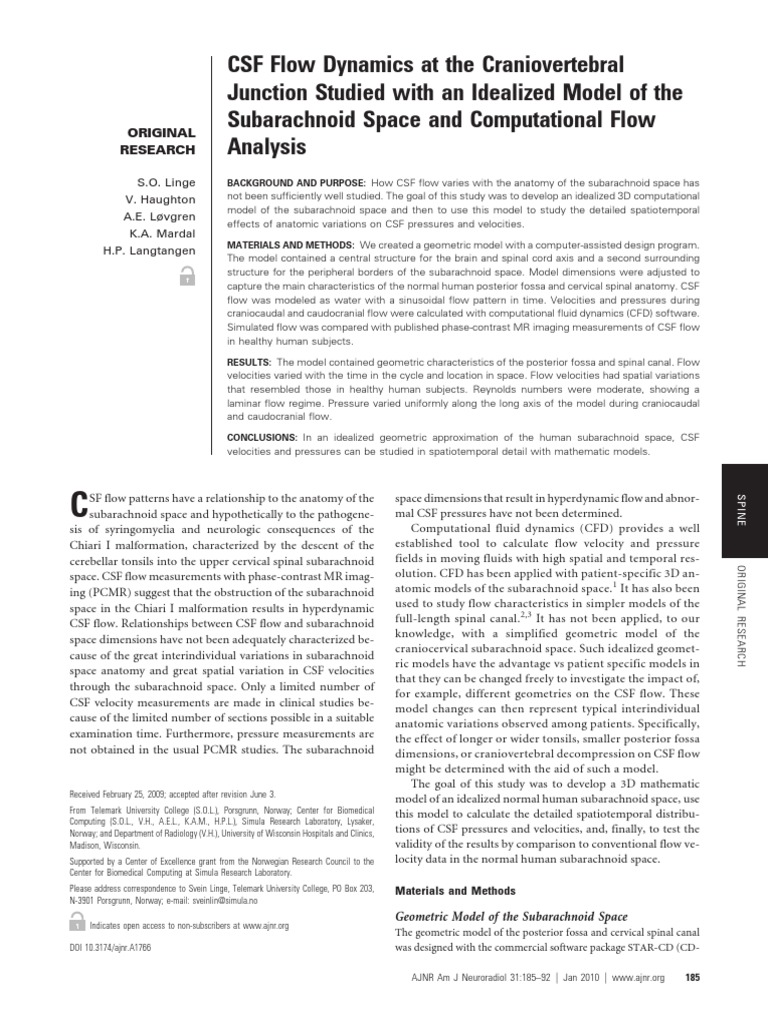 2010-CSF Flow Dynamics at The Craniovertebral | PDF | Fluid Dynamics ...