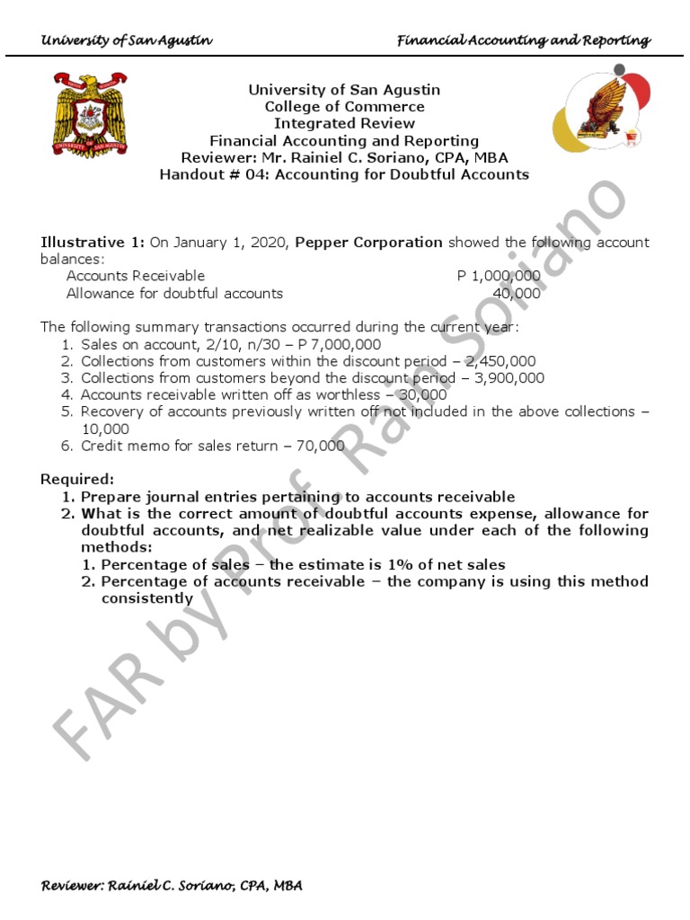 Handout 04 Accounting For Doubtful Accounts | PDF | Bad Debt | Business