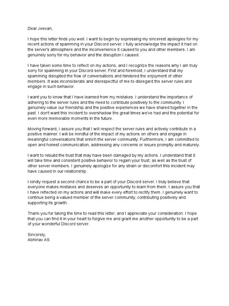 Apology for Discord Spamming Incident | PDF
