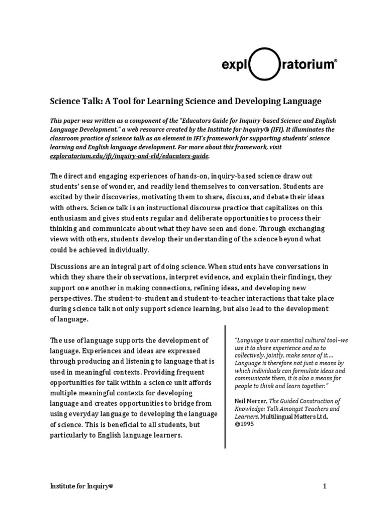 Science Talk | PDF | Science | Learning