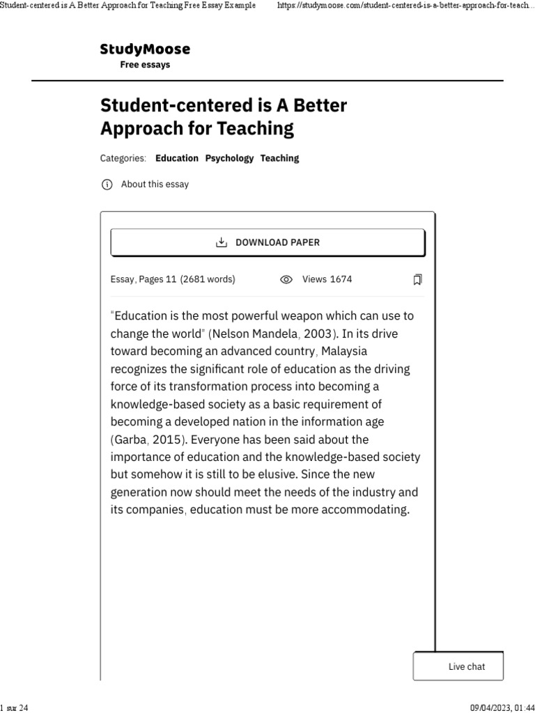 Student-Centered Is A Better Approach For Teaching Free Essay Example ...