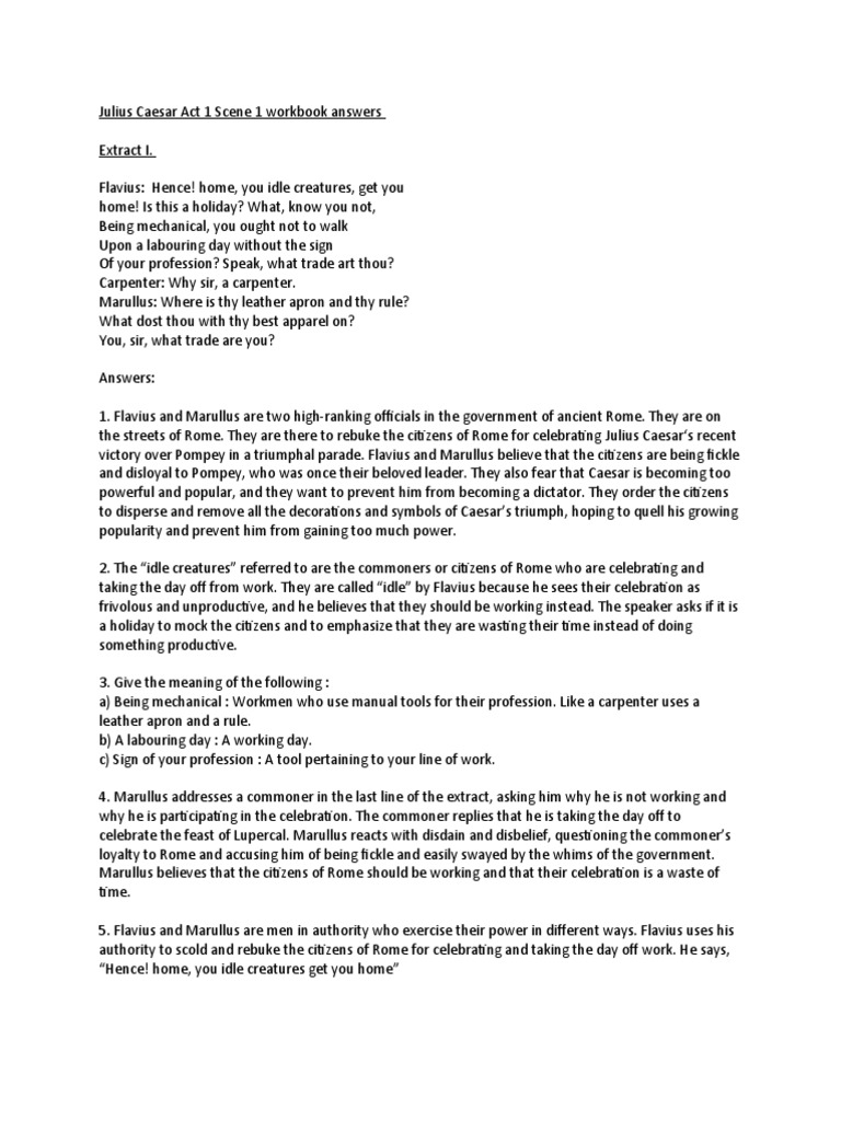 Julius Caesar Act 1 Scene 1 Workbook Answers | PDF | Julius Caesar ...