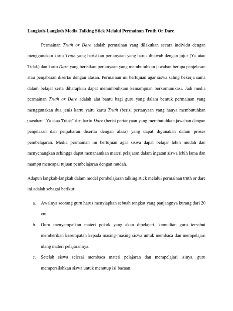 Langkah Media Talking Stick Melalui Permainan Truth or Dare | PDF