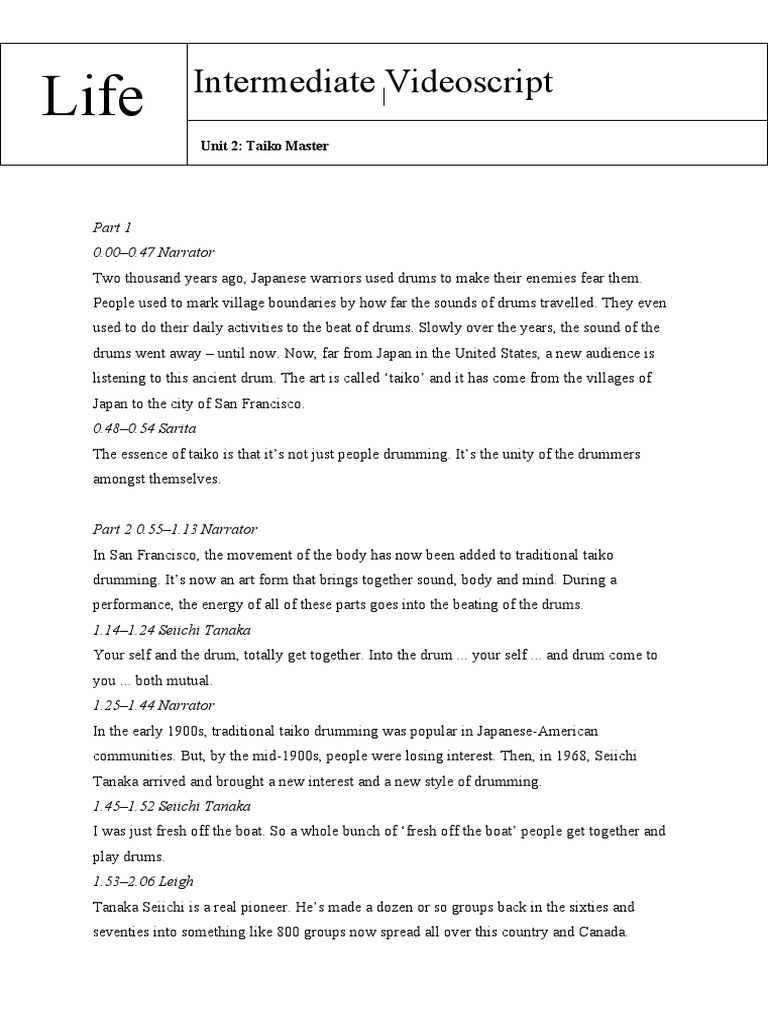 Life Intermediate - Unit3 - Videoscript | PDF