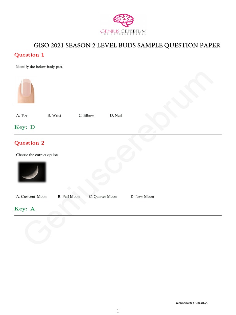 GISO 2021 Level Buds Sample Paper | PDF