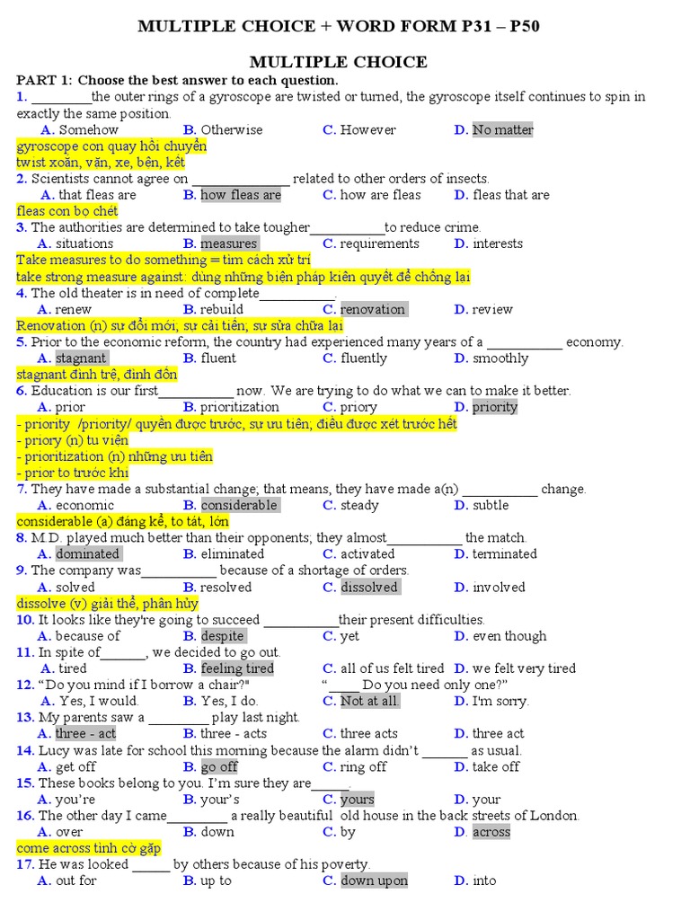 Multiple Choice Wordform P31 P50 | PDF