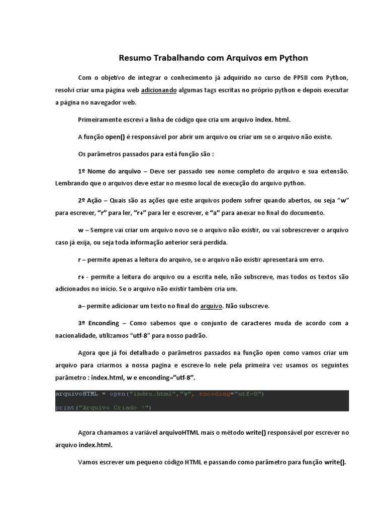 Resumo Arquivos Python | PDF | Python (linguagem de programação) | Html