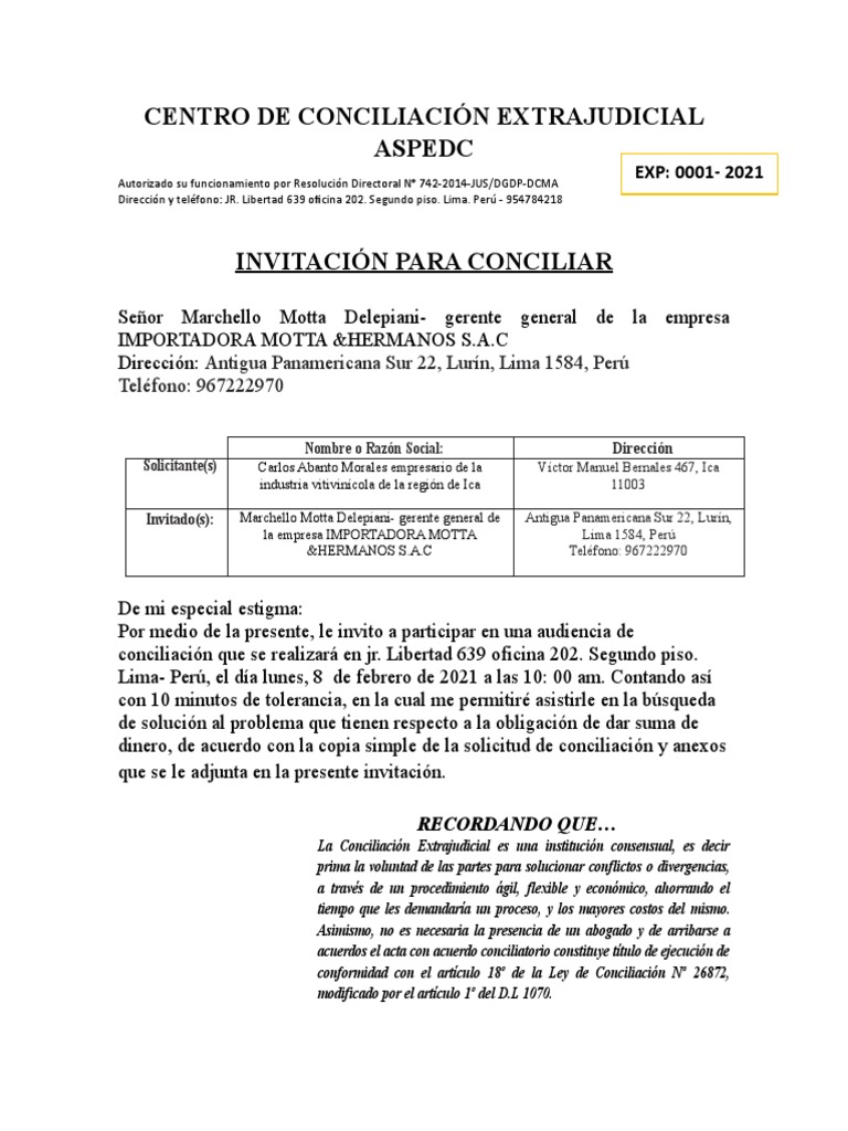 Invitación para Conciliar | PDF