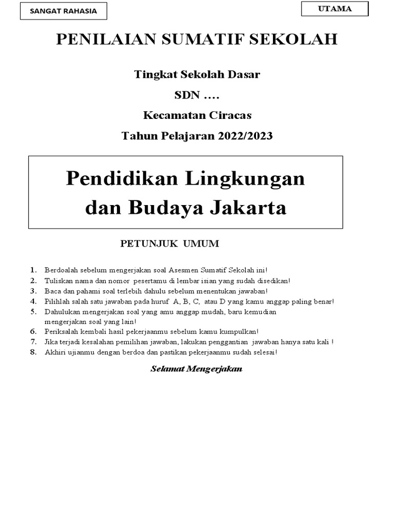 Soal Us TP 2022-2023 PLBJ Ok | PDF