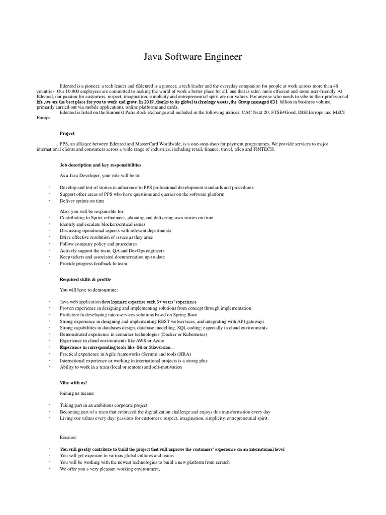 JD Java Software Engineer | PDF | Cloud Computing | Spring Framework