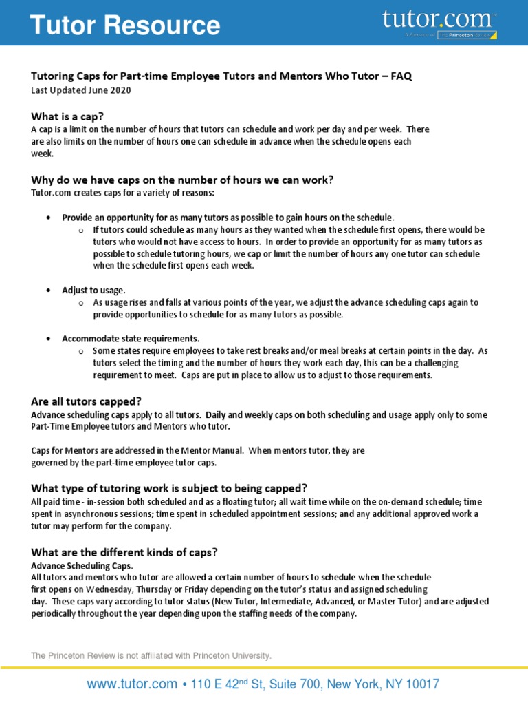 Tutoring Caps FAQ | PDF
