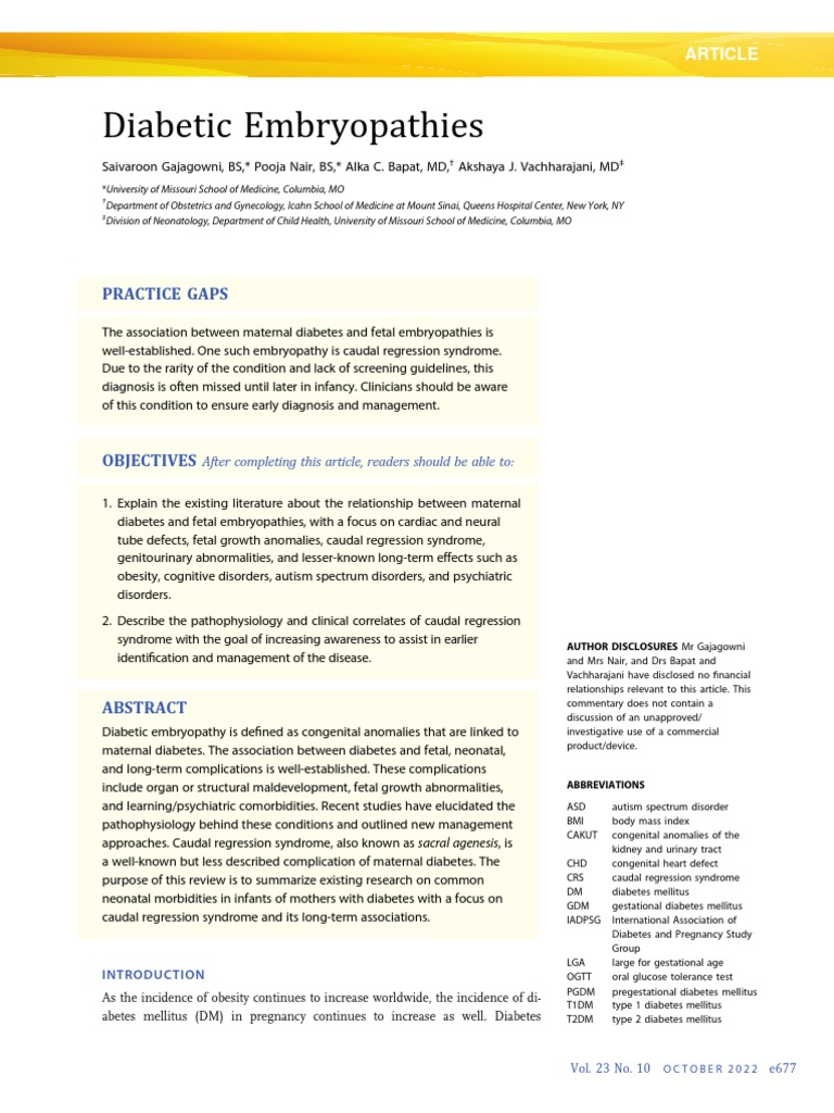 Clinicians' Guide to Diabetic Embryopathies | PDF | Gestational ...
