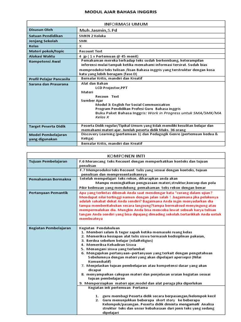 modul ajar dan LKPD recount 2023 | PDF