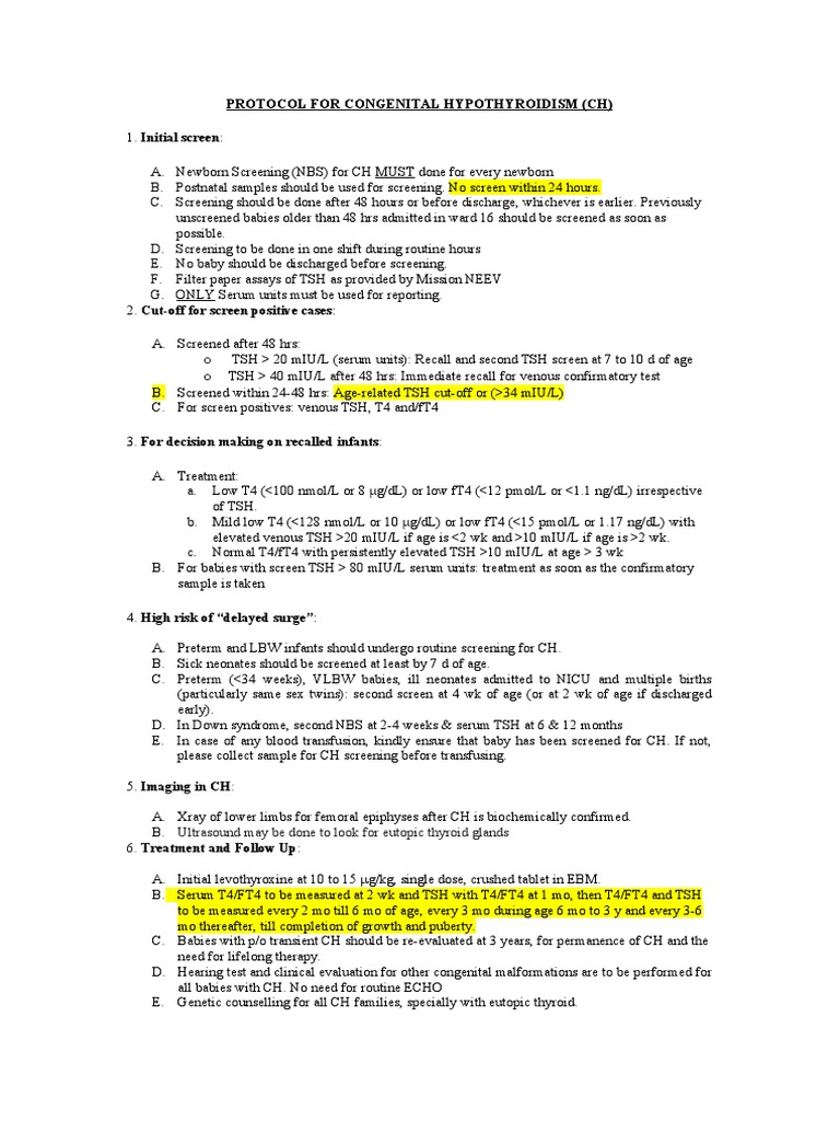 Congenital Hypothyroidism Protocol | PDF | Hypothyroidism | Thyroid ...