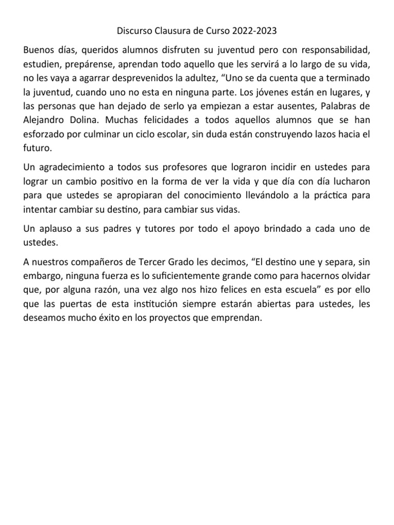 Discurso Clausura de Curso 2022-2023 | PDF