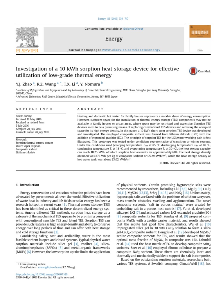 Sorption Investigation of A 10 KWH Sorption Heat Storage Device For ...