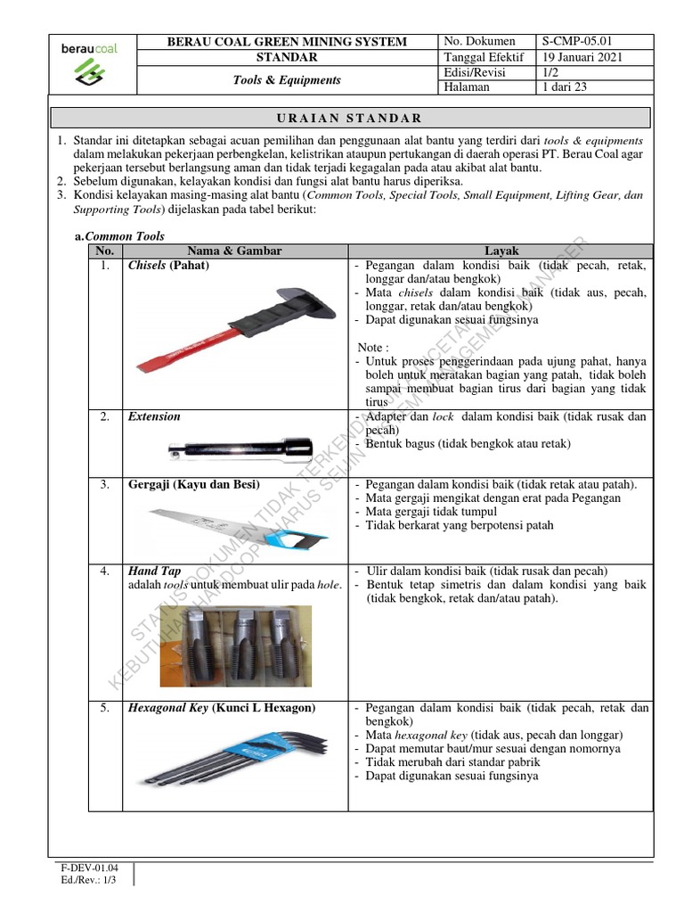 Standar Penggunaan Tools & Equipment | PDF
