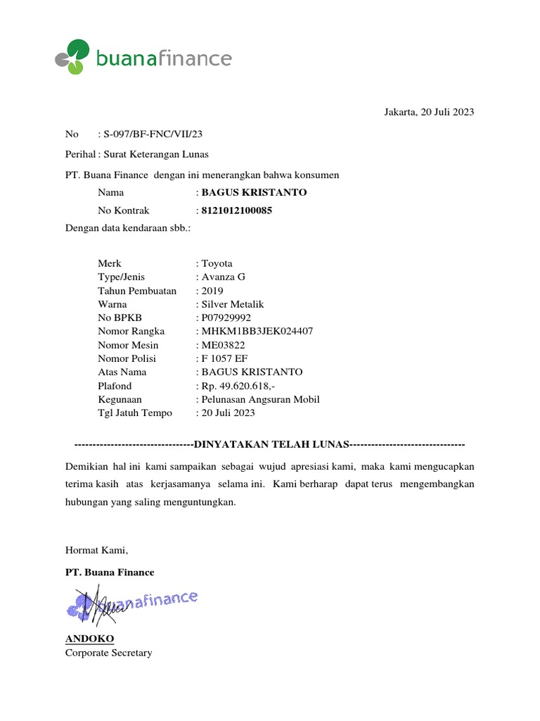 Surat Luna Buana Finance | PDF | Bisnis | Hukum