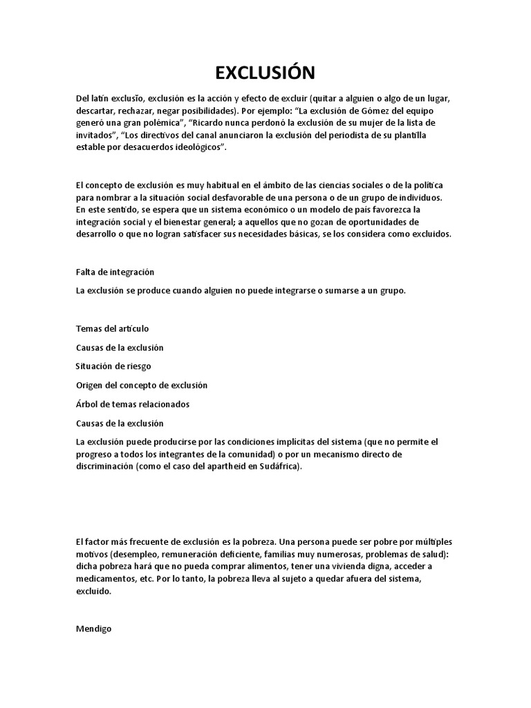 Investigacion Sobre La Exclusionexclusión | PDF | Exclusión social ...