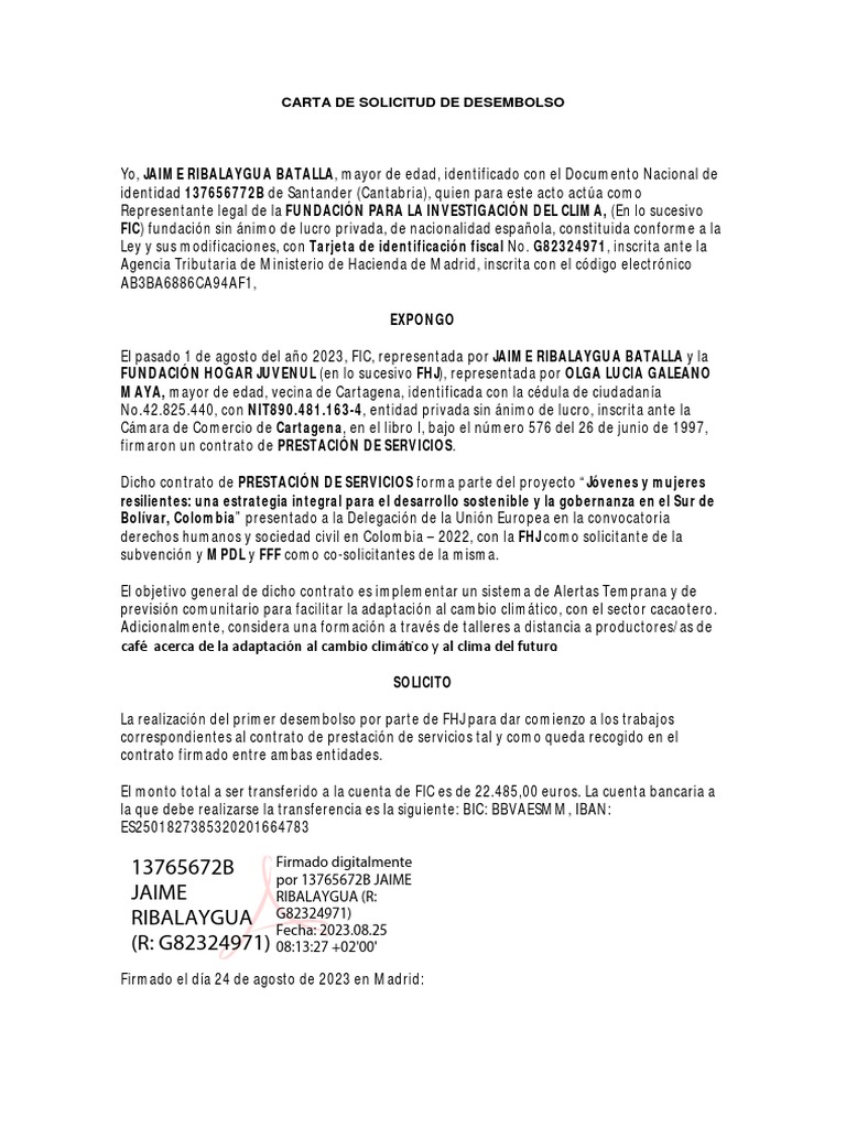 Solicitud de Desembolso FIC-FHJ | PDF | Colombia