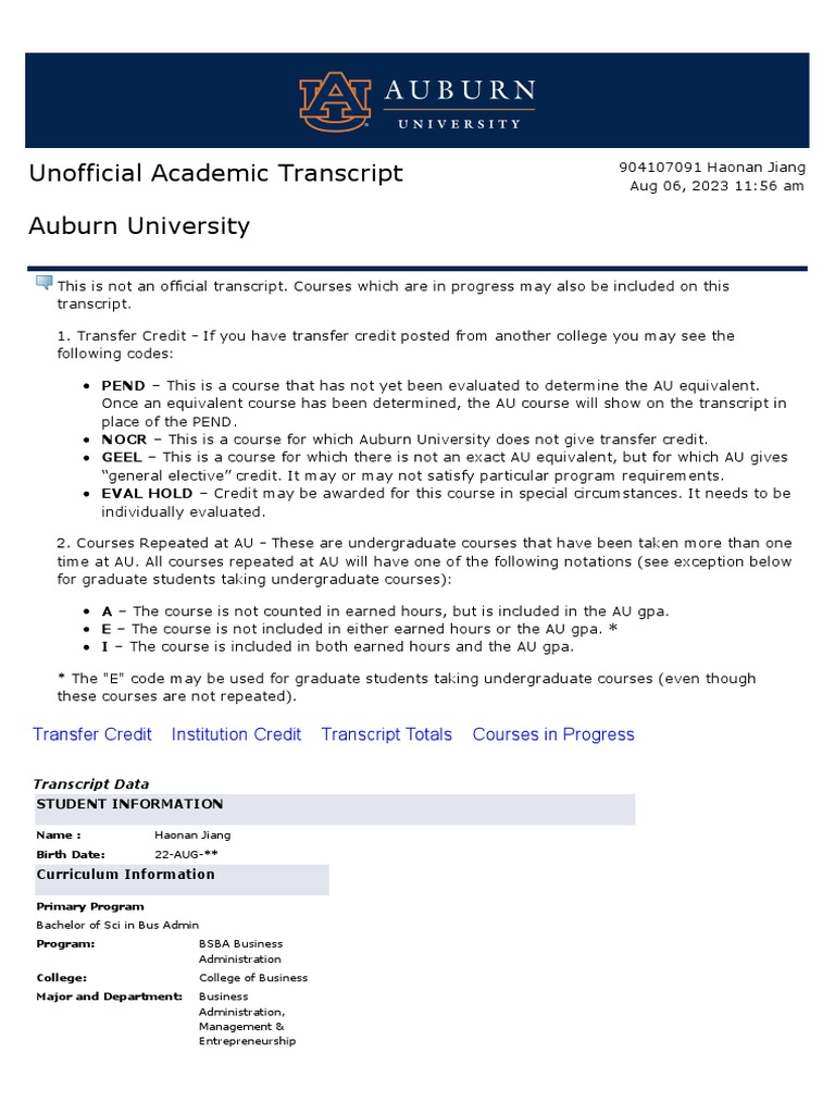 Academic Transcript | PDF | Economies
