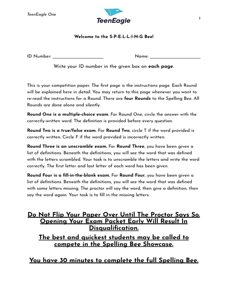 Sample Spelling Bee TE1 | PDF