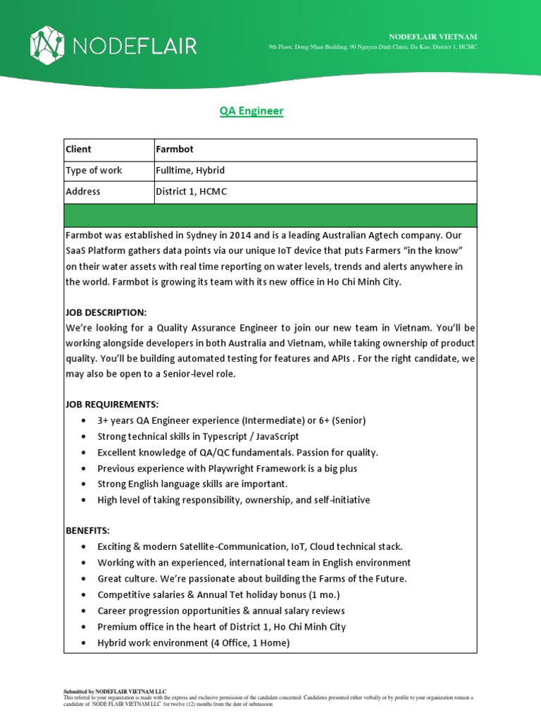(Farmbot) JD - QA Engineer | PDF