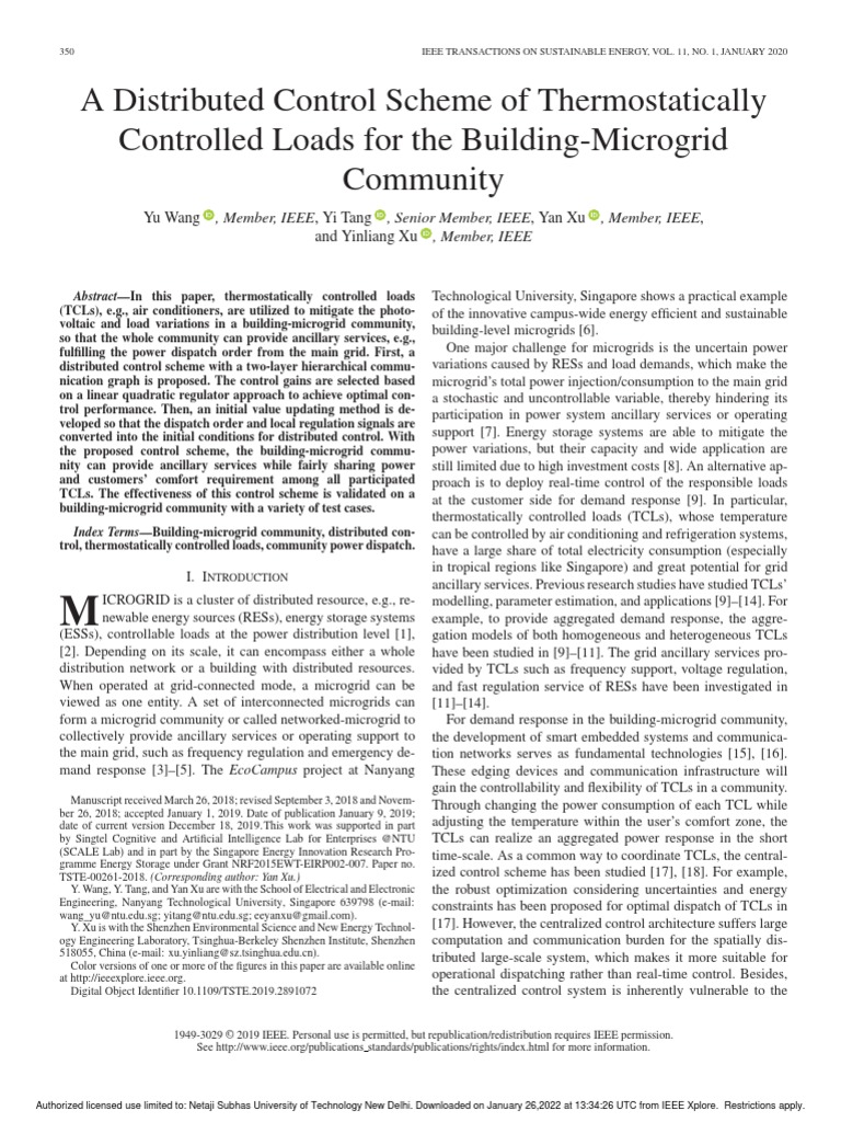 A Distributed Control Scheme Of Thermostatically Controlled Loads For The Building Microgrid