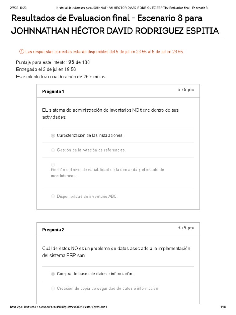 Historial de Exámenes para JOHNNATHAN HÉCTOR DAVID RODRIGUEZ ESPITIA ...