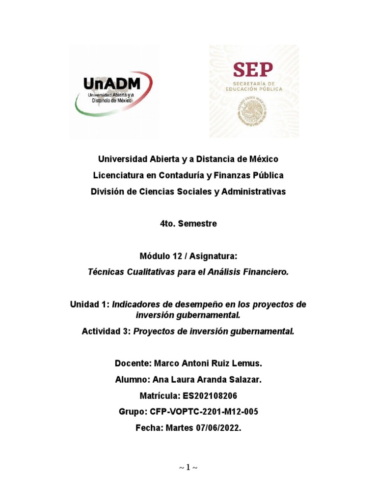 M12 - U3 - A1 - para Foro | PDF | Inversiones | Deuda