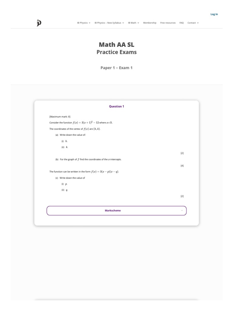 Paperplainz Com Ib Math Aa SL Practice Exams Paper 1 Practice Exam 1 ...