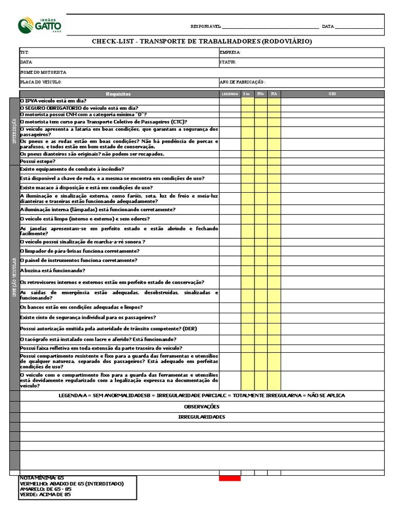 Check List - Transporte de Colaboradores - Onibus | PDF | Veículos ...