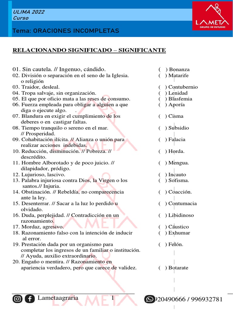 Oraciones Incompletas | PDF