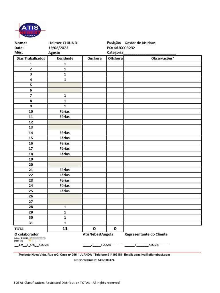Time Sheet ATIS - Agosto | PDF