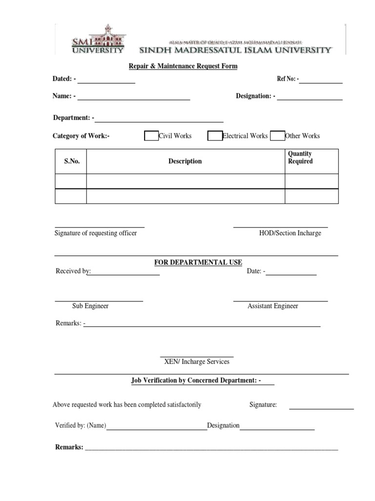 Repair & Maintenance Request Form | PDF | Technology & Engineering
