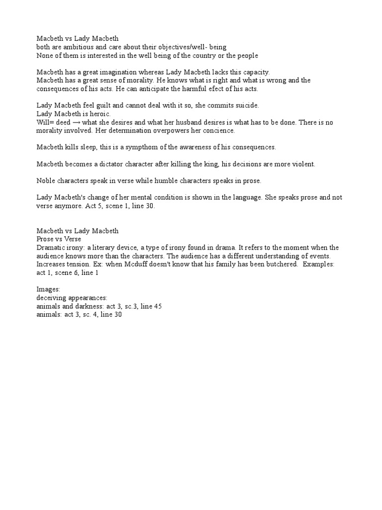Lady Macbeth Vs Macbeth - Imagery | PDF
