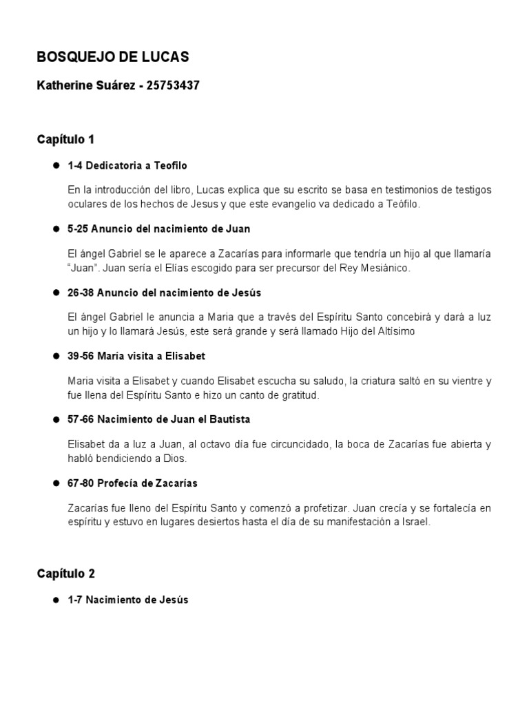 Bosquejo de Lucas | PDF | Jesús | María, madre de Jesús