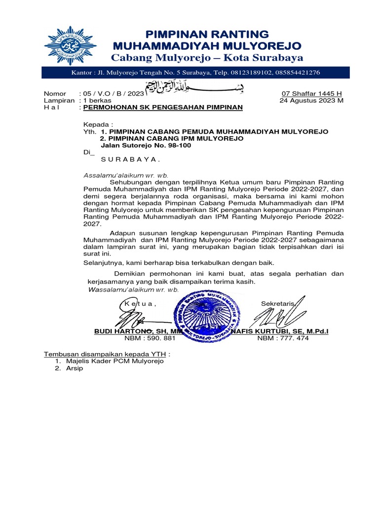 Permohonan SK Pengesahan Pimpinan IPM | PDF | Perjalanan