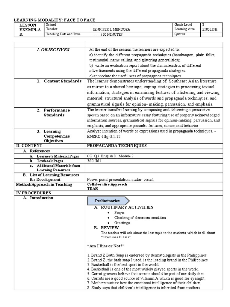 Lesson Plan | PDF | Propaganda | Learning