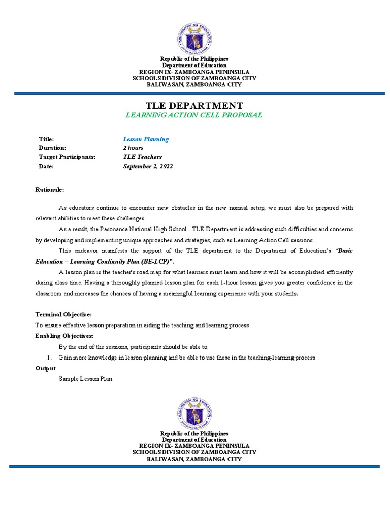 Lac-Proposal-On-1-Lesson Planning | PDF | Lesson Plan | Teachers