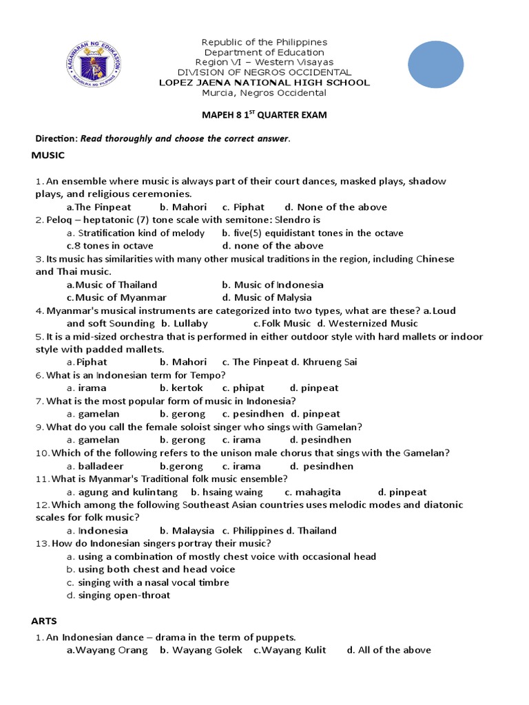 Grade 1 Matatag Curriculum Exam 1st Quarter In Tagalog Translation